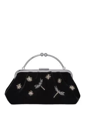 Strathberry Frame Velvet Clutch - Black Embroidered