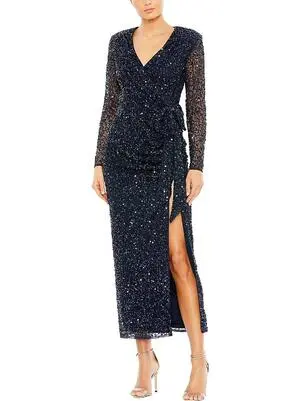 Mac Duggal Long Sleeve Sequin Gown - Midnight