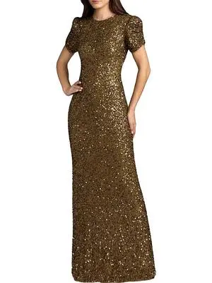 Mac Duggal Mac Duggal Short Sleeve Embellished Gown Chocolate