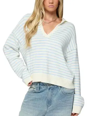 EDIKTED Striped Oversized Sweater - Light Blue And Cream