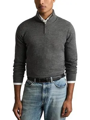 REISS Blackhall Quarter Zip Wool Sweater Derby Grey