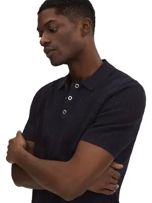 REISS Pascoe Textured Modal Blend Polo Shirt - Navy