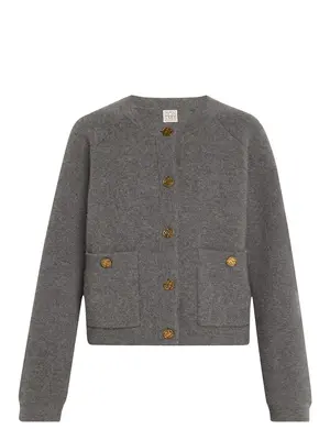 TOTEME Hammered Button Wool Cashmere Cardigan Open Grey