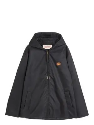 Valentino Garavani Hooded Nylon Windbreaker With Vlogo - Black