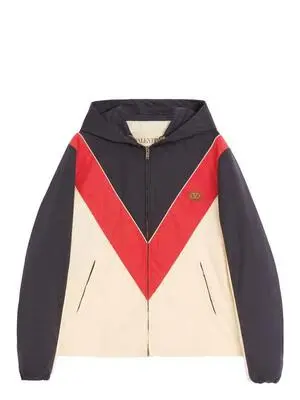 Valentino Garavani Hooded Nylon Windbreaker With Vlogo - Navy/red/blue