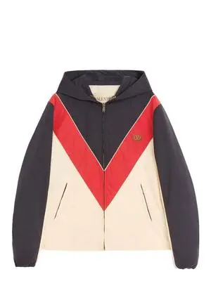 Valentino Garavani Hooded Nylon Windbreaker With Vlogo - Navy/red/blue