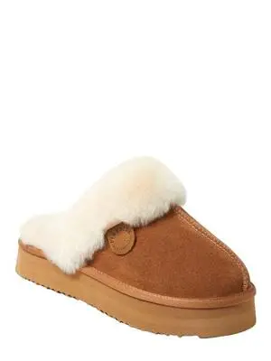 DEARFOAMS Fireside Melton Genuine Shearling Platform Scuff Slipper - Chestnut