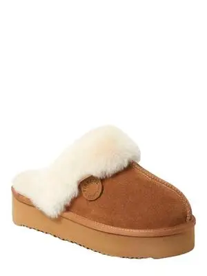 DEARFOAMS DEARFOAMS Fireside Melton Genuine Shearling Platform Scuff Slipper Chestnut