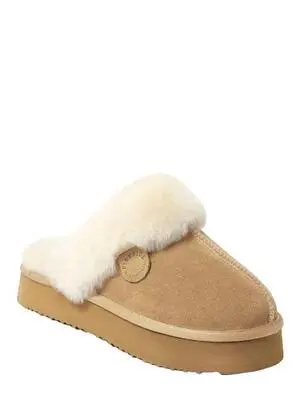 DEARFOAMS Fireside Melton Genuine Shearling Platform Scuff Slipper - Sand
