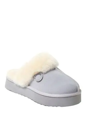 DEARFOAMS Fireside Melton Genuine Shearling Platform Scuff Slipper - Sleet