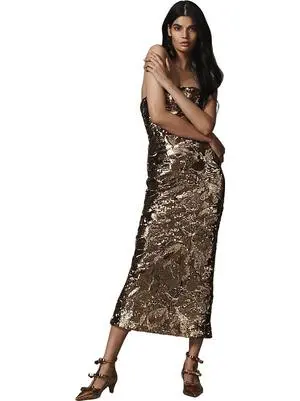 HELSI Leslie Strapless Sequin Midi Dress Olive