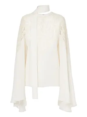 Elie Saab Lace-trimmed Tie-neck Georgette Blouse - White