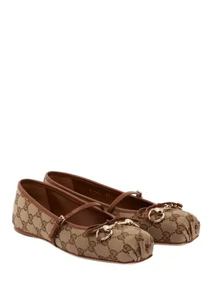 Gucci Horsebit Gg Canvas Ballet Flats - Neutrals
