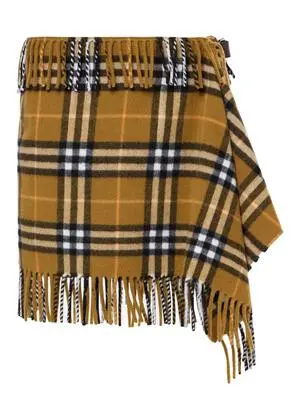 Burberry Check Wool And Cashmere Miniskirt - Green