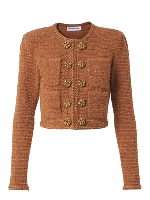 SELF-PORTRAIT Sequined Knitted Jacket - Brown