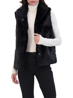 Theia Horizontal Faux Fur Vest - Black