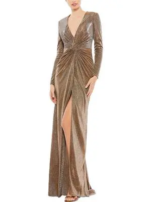 Mac Duggal Front Twist V-neck Gown - Bronze