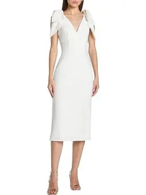 Mac Duggal Bow Strap Crepe Midi Dress - Ivory