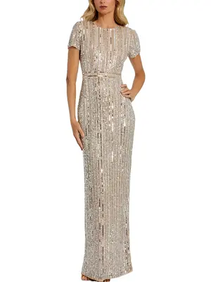 Mac Duggal High Neck Embellished Gown - Nude