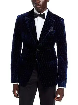 Emporio Armani Slim Fit Peak Lapel Velvet Jacket - Blue