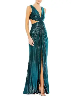 Mac Duggal Metallic Cut Out Gown - Teal
