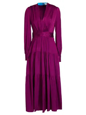 Diane Von Furstenberg Gil Tiered Satin-jacquard Midi Dress - Magenta
