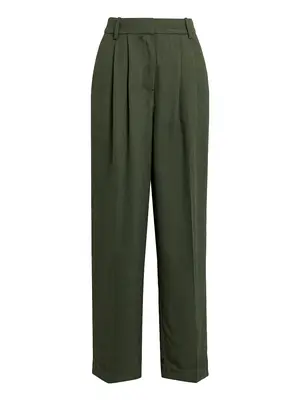 Co Pleated Wide-leg Crepe Pants - Army Green