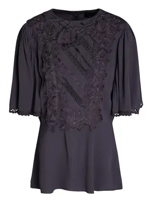 Isabel Marant Lapao Embroidered Crepe Top - Dark Purple