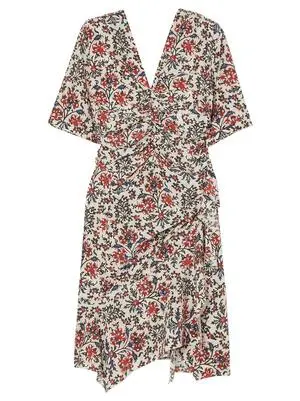 ISABEL MARANT ÉTOILE Isabel Marant Arodie Ruched Floral-Print Silk-Blend Crepe Dress