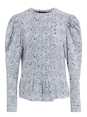 Isabel Marant Bayos Pleated Printed Blouse - Light Blue