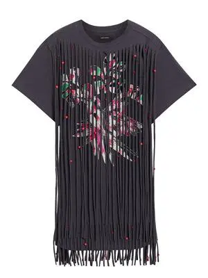 Isabel Marant Fringed Embroidered T-shirt - Charcoal