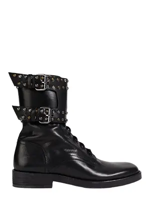 Isabel Marant Étoile Teylon Studded Leather Combat Boots - Black