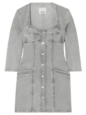 Isabel Marant Vona Denim Mini Dress - Light Gray