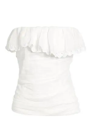 Isabel Marant Orma Strapless Ruffled Broderie Anglaise-trimmed Ramie Top - White