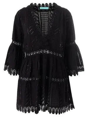 Melissa Odabash Victoria Broderie Anglaise Tiered Minidress Black