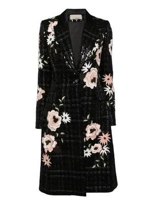 Elie Saab Embroidered Tweed Coat - Black