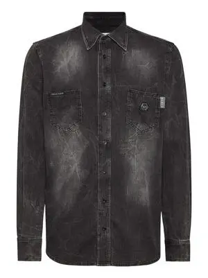Philipp Plein Skull & Bones Denim Shirt - Grey