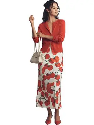 NEVER FULLY DRESSED Petite Dorris Midi Skirt - White / Tomatoes