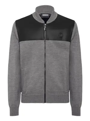 Philipp Plein Skull Intarsia Bomber Jacket - Grey