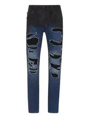 Philipp Plein Leather Pocket Super-straight Jeans - Blue