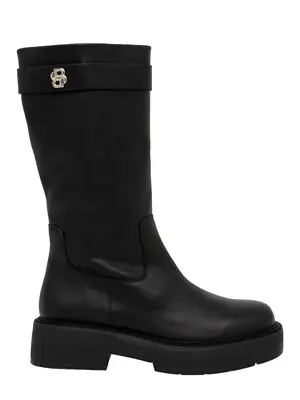 BOSS Logo-plaque Leather Boots - Black