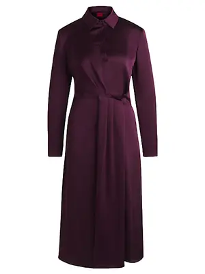 HUGO Drape-Front Satin Midi Dress
