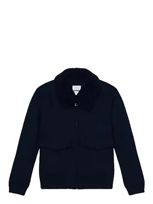 Sandro Wool-blend Aviator Jacket With Shearling Collar - Bleus