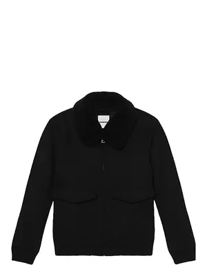 Sandro Wool-Blend Aviator Jacket With Shearling Collar Noir / Gris