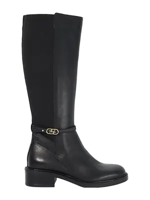 DUNE Buckle Knee-high Leather Boots - Black Leather