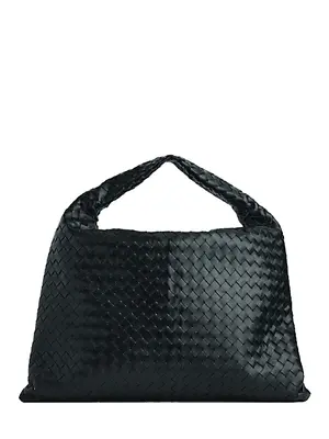 Bottega Veneta Hop Large Leather Shoulder Bag - Black-m Brass