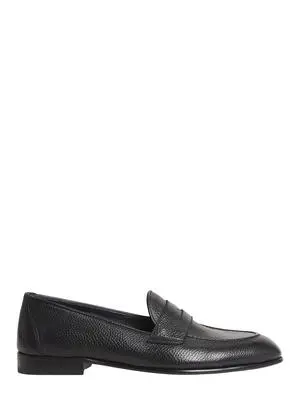 Brioni Grained Deerskin Leather Appia Loafers - Black