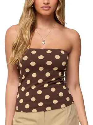 EDIKTED Polka Dot Built-in Bra Tube Top - Brown