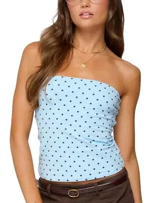 EDIKTED Polka Dot Built-in Bra Tube Top - Light Blue
