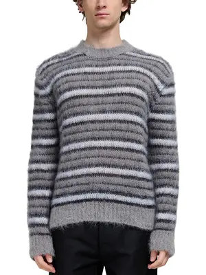 Marni Striped Mohair-Blend Crewneck Sweater Silver